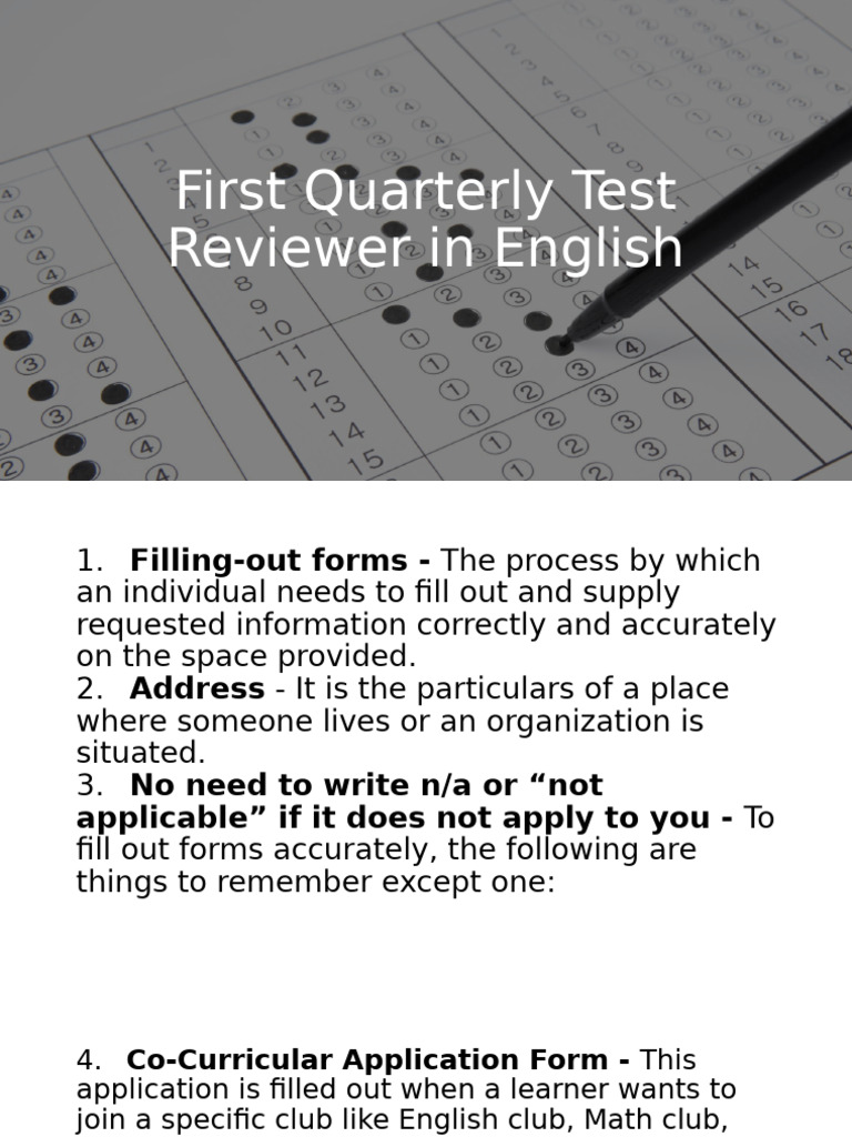 First Quarterly Test Reviewer in English | PDF