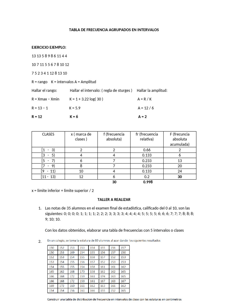 Tabla de Frecuencia Agrupados en Intervalos | PDF