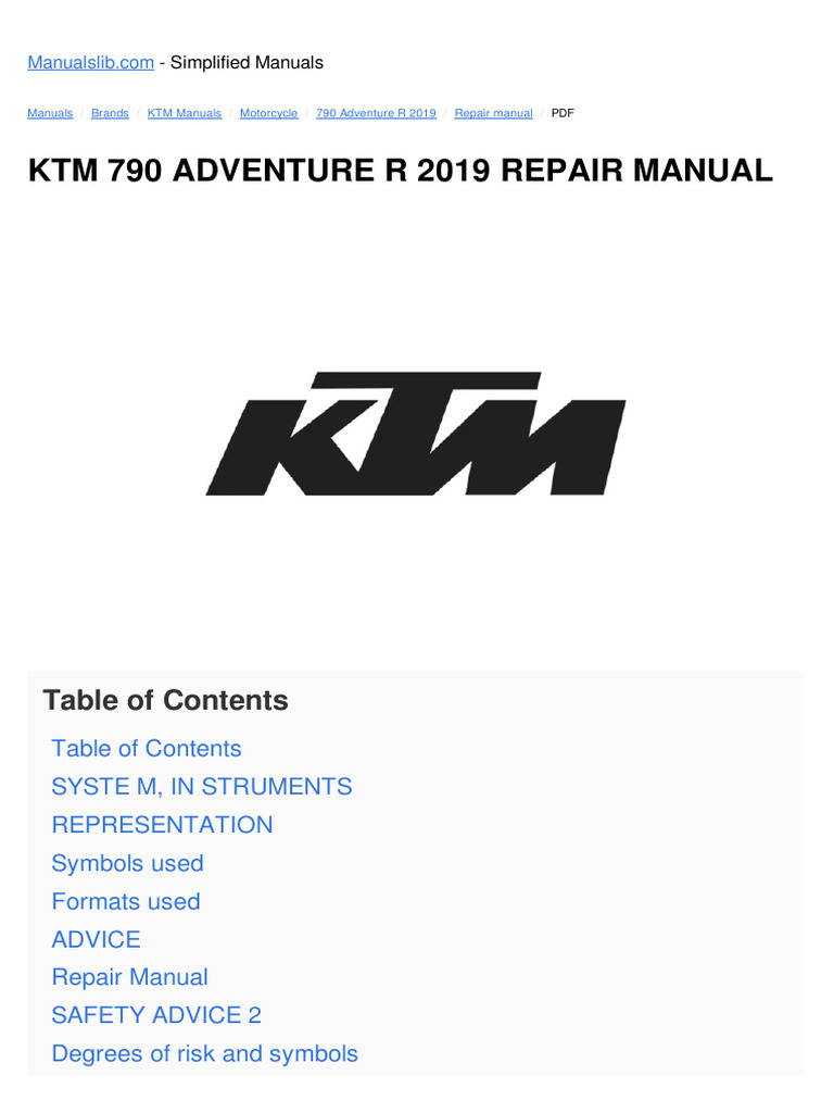 KTM 790 Adventure R 2019 Repair Manual | PDF