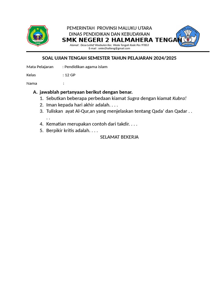 Soal2 Uts KLS 12 | PDF