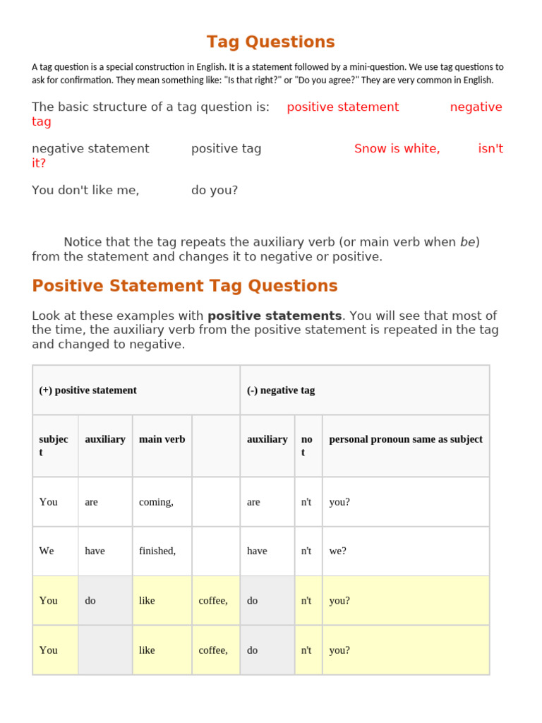 Tag Questions | PDF