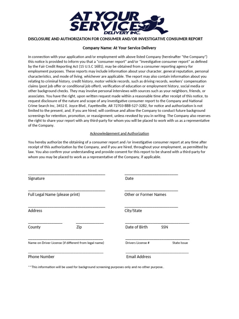 Contractor Disclosure Form For Background | PDF