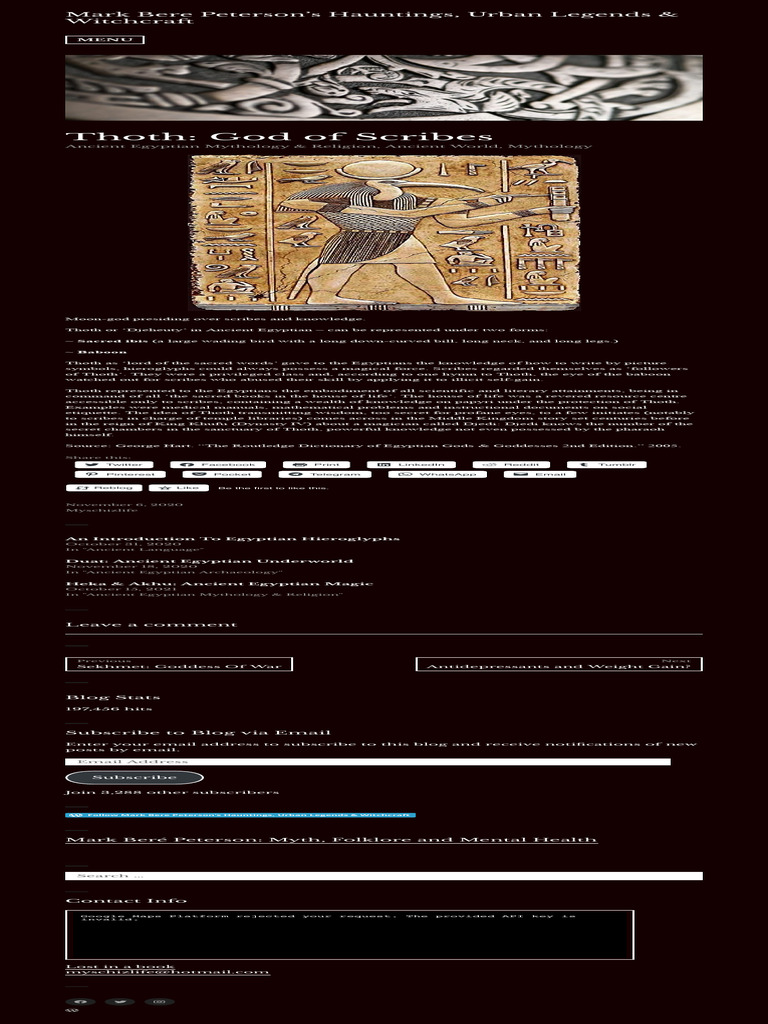 Thoth God of Scribes - Mark Bere Peterson's Hauntings, Urban Legends & Witchcraft | PDF
