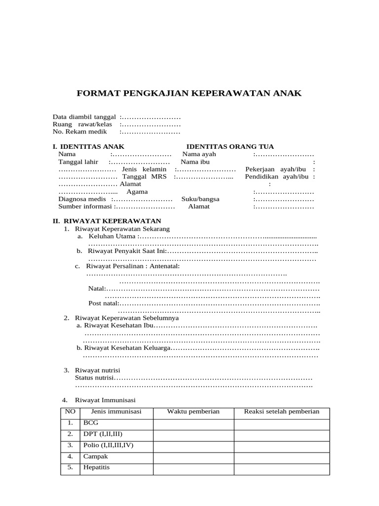 Format Pengkajian Kep Anak | PDF