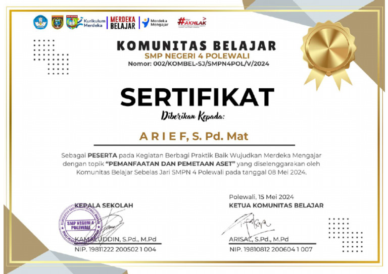 SERTIFIKAT Pemanfaatan Dan Pemetaan ASET Arief | PDF