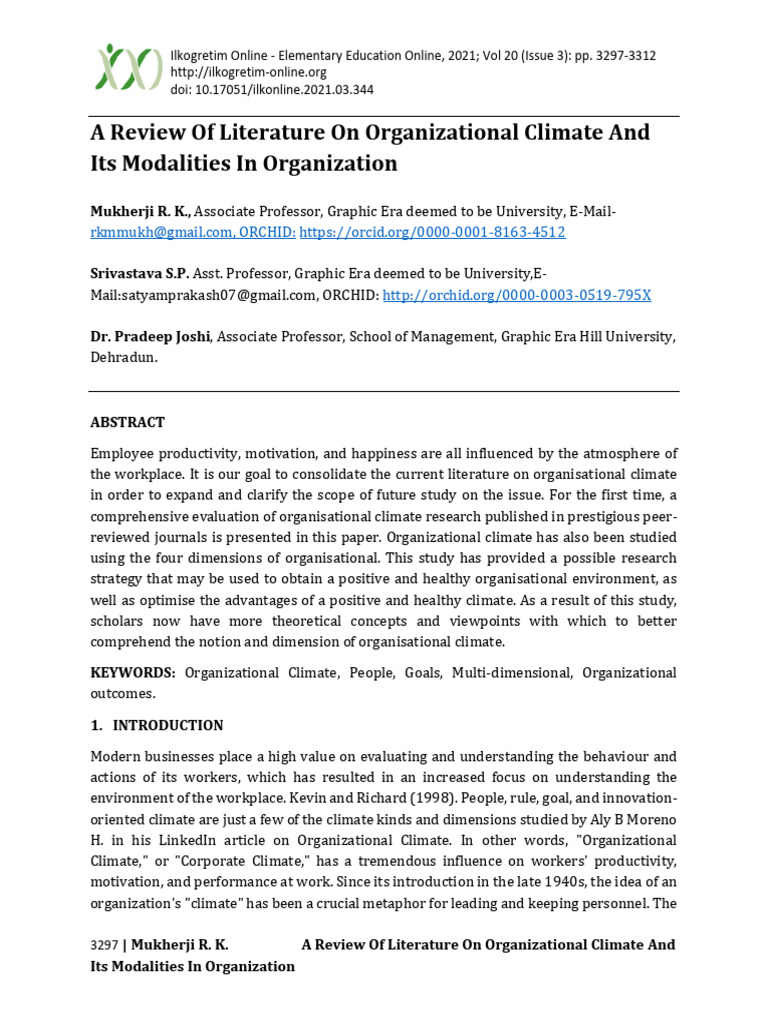 Organizational Climate and Future Research | PDF