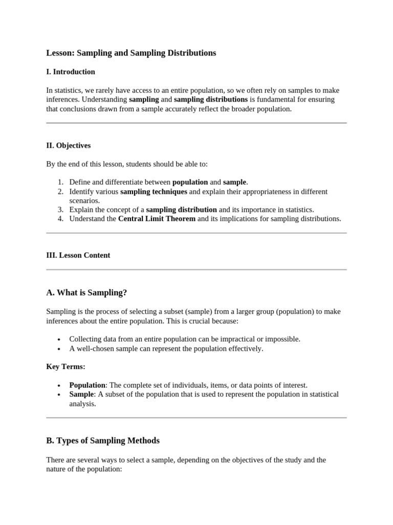 Sampling and Sampling Distributions | PDF | Sampling (Statistics) | Standard Error