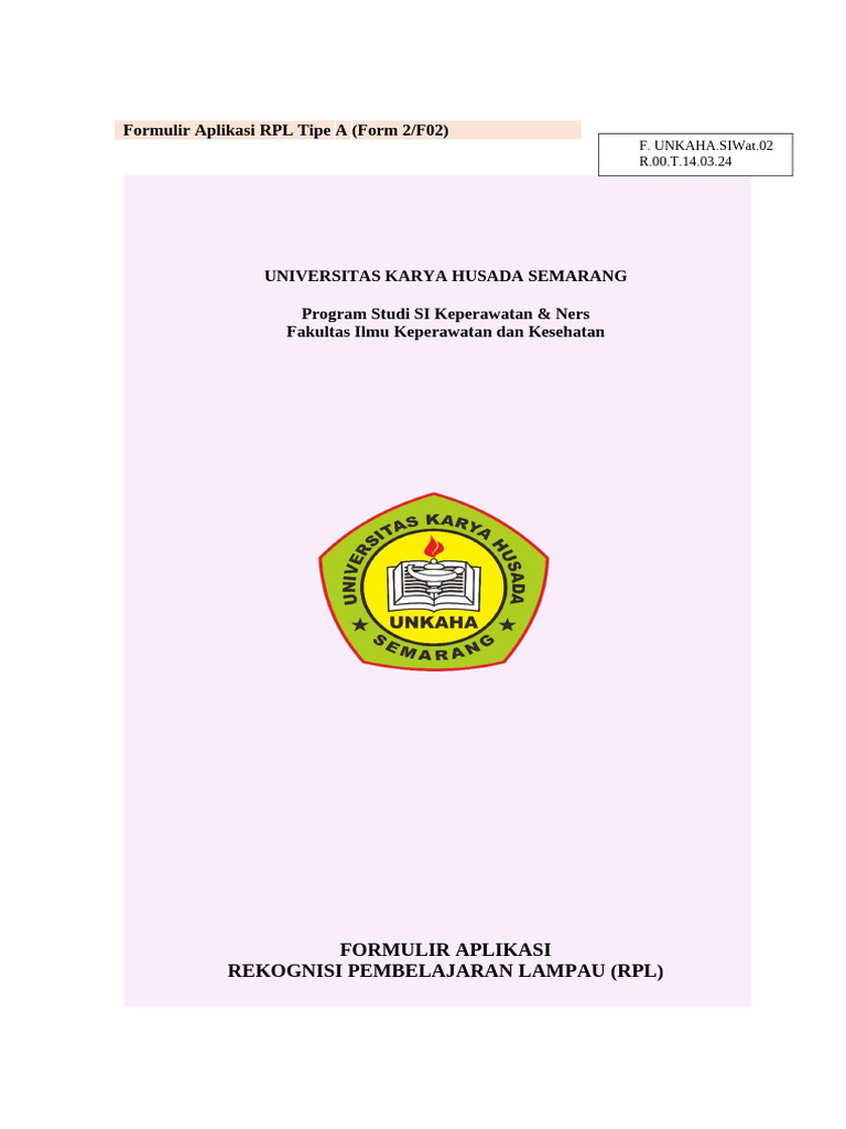 2.formulir Aplikasi RPL Tipe A (Form 2 F02) . | PDF