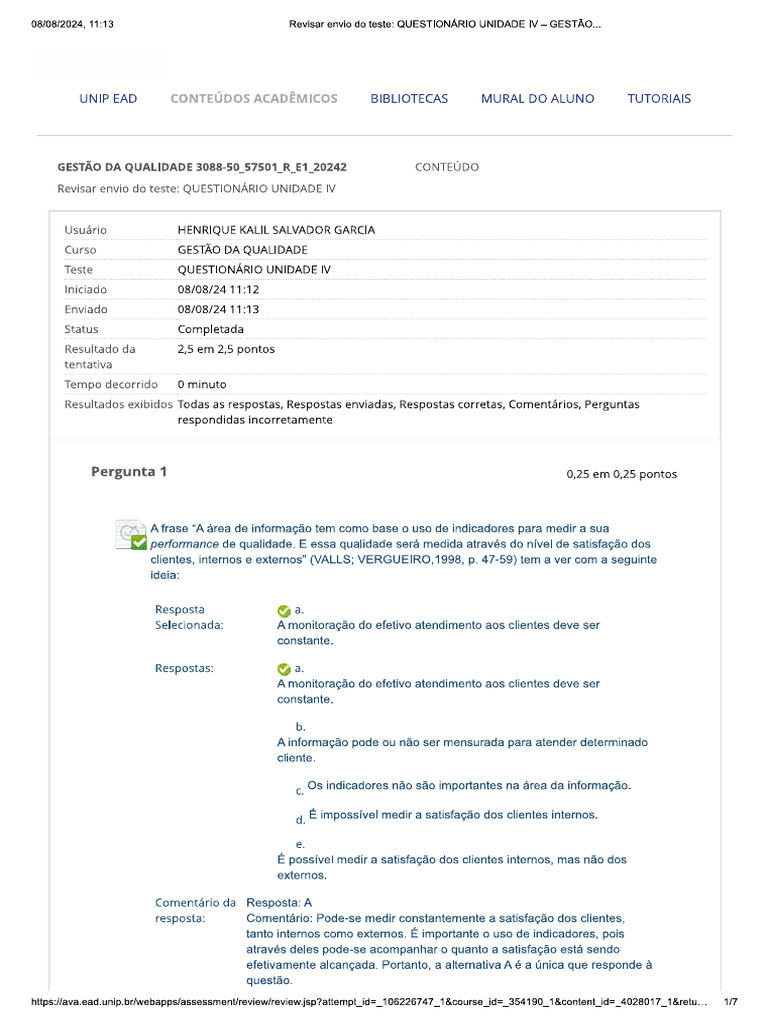 Gestão Da Qualidade - Questionario IIII | PDF