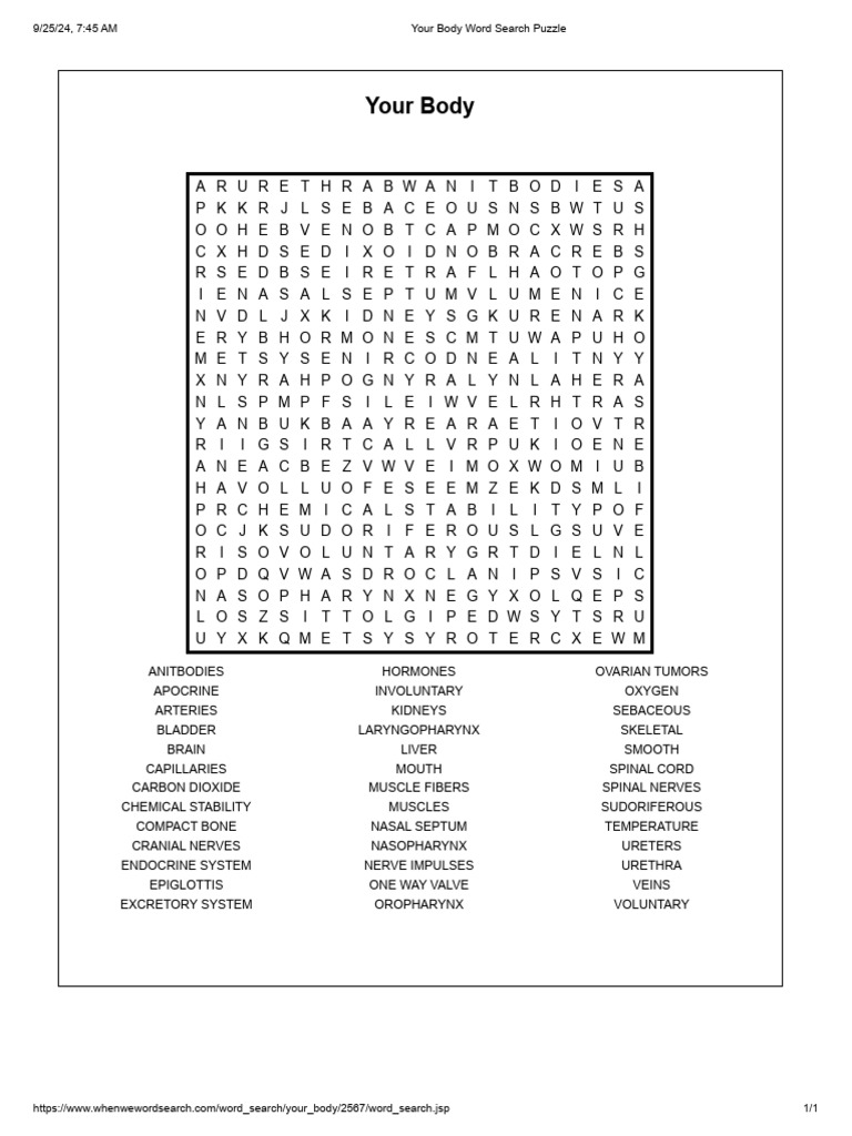 Your Body Word Search Puzzle | PDF