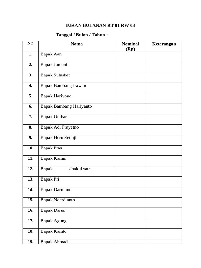 Iuran Bulanan RT 01 RW 03 | PDF