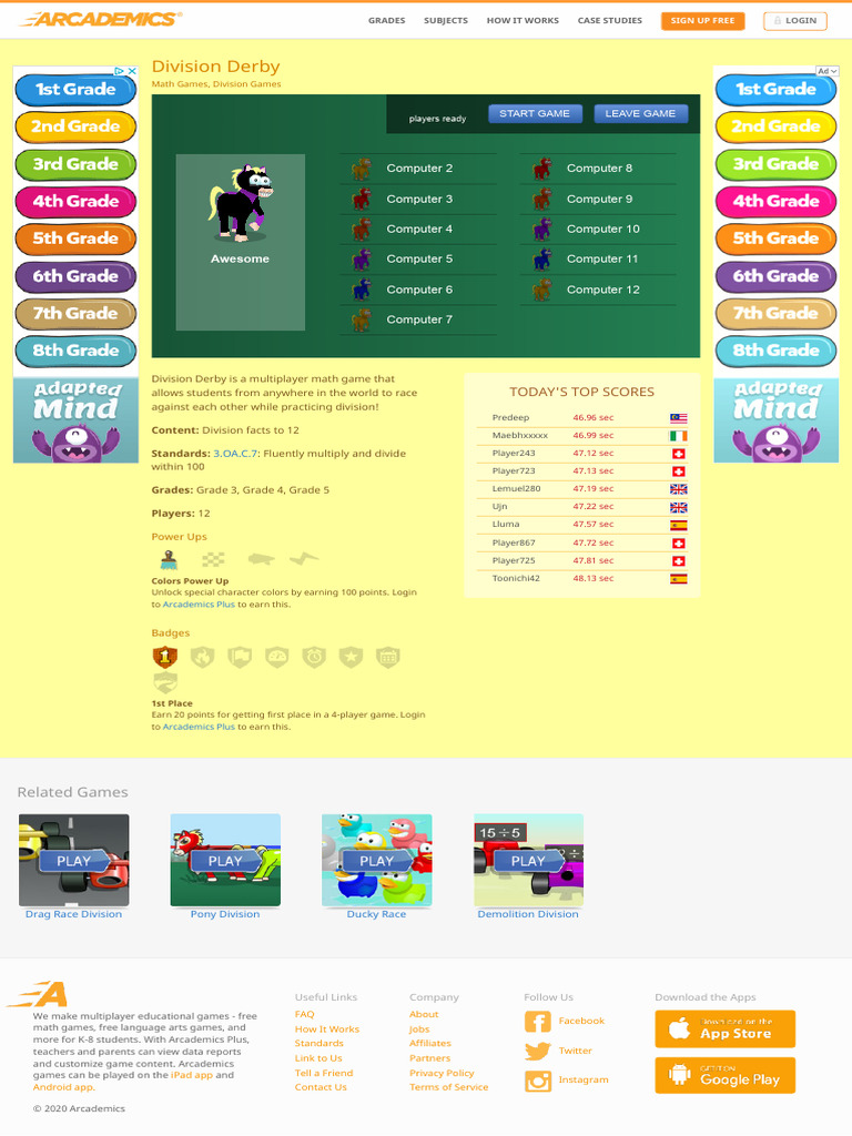 Division Derby - Arcademic Skill Builders | PDF