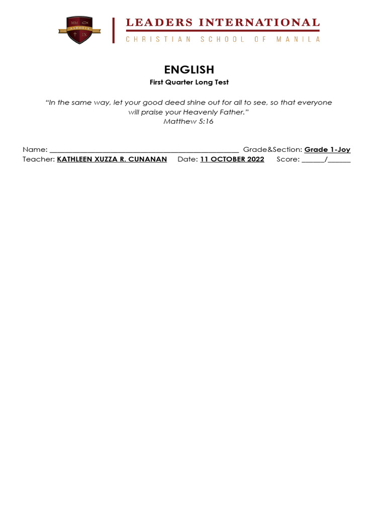 Long Test Template | PDF