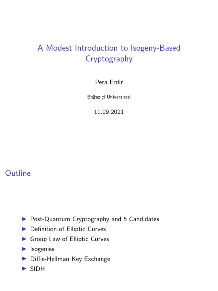Isogeny Based Cryptography Pera Erdir | PDF