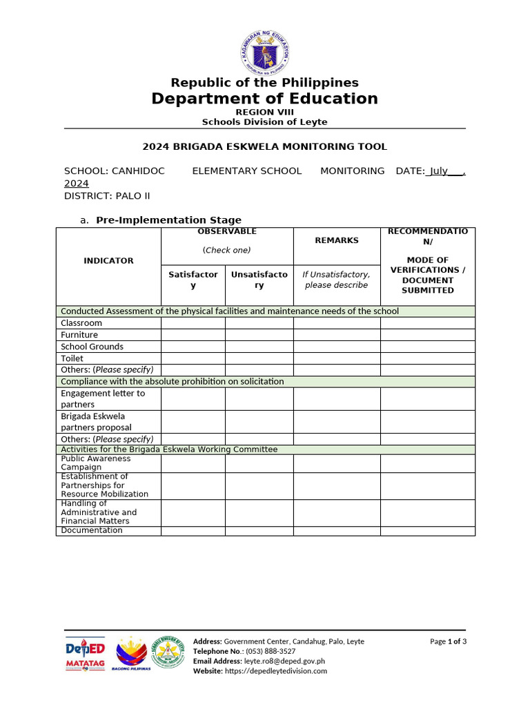 Brigada Eskwela Monitoring Tool | PDF