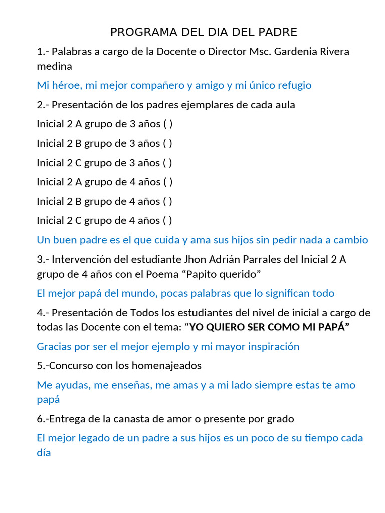 Programa Dia Del Padre | PDF