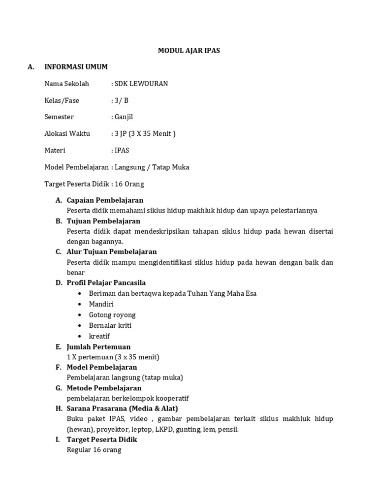 RPP Supervisi Ipas | PDF