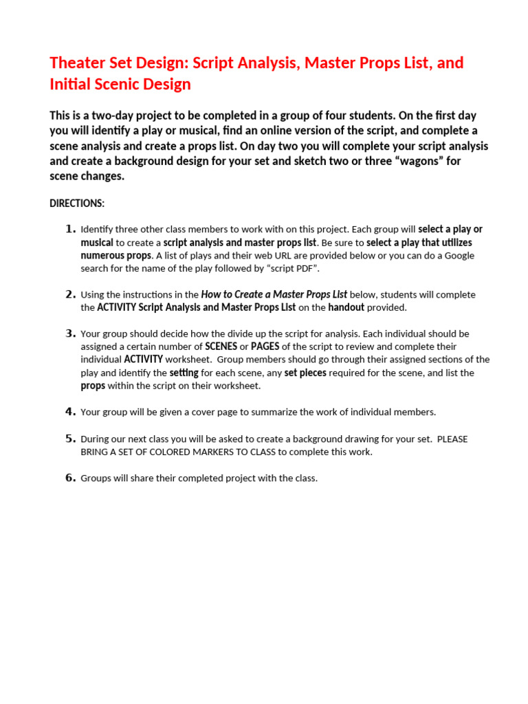 Activity Script Analysis and Props List | PDF