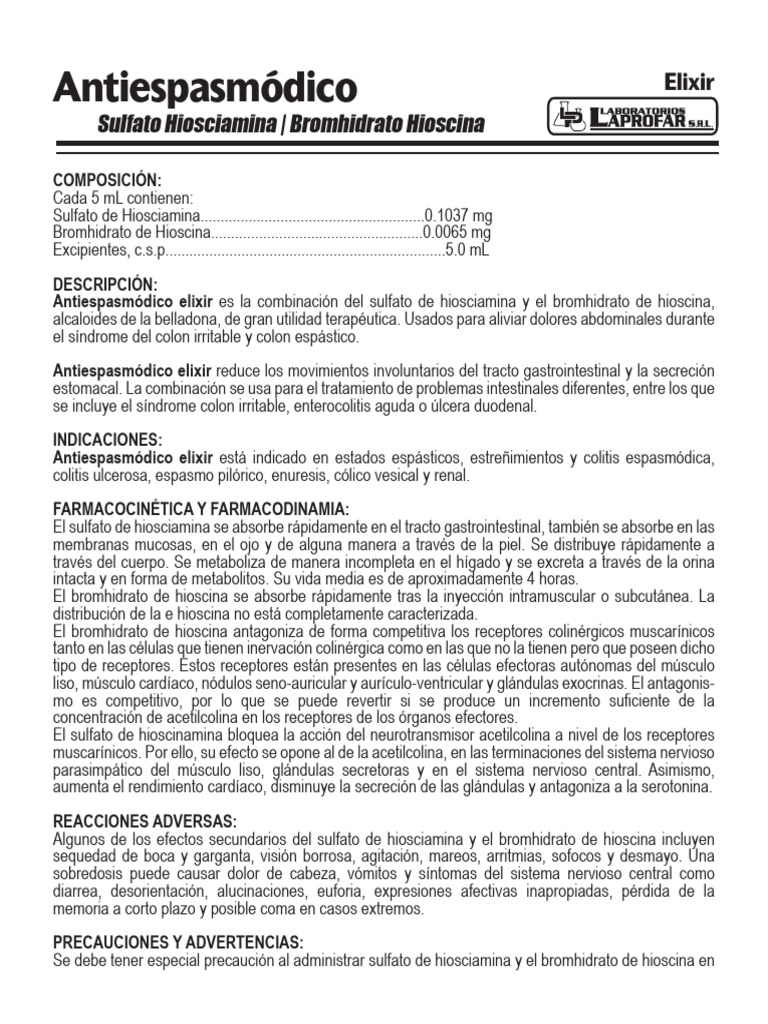 Elixir Antiespasmódico: Hiosciamina y Hioscina | PDF | Farmacología ...