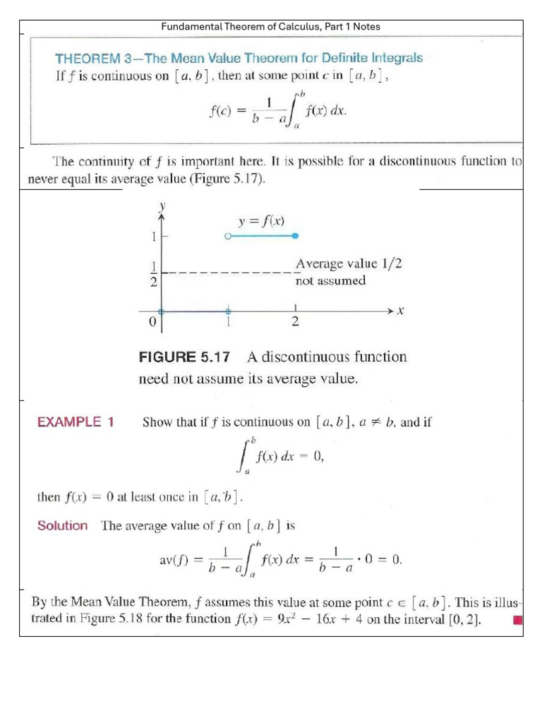 Fundamental Theorem of Calculus Part 1 Class Preparation Notes | PDF