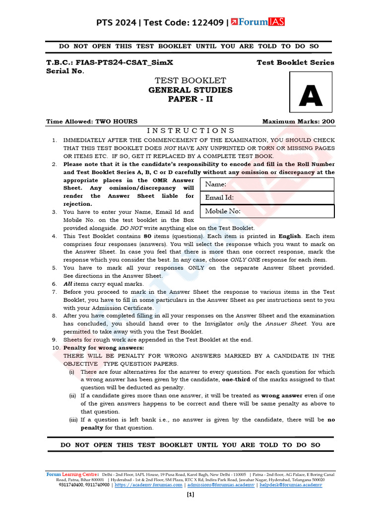 PTS 2024 CSAT Simulator Test X QP Eng | PDF