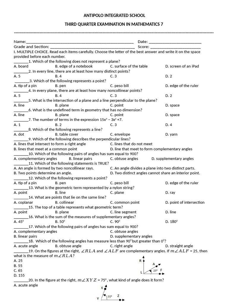 Mathematics 7 | PDF | Line (Geometry) | Teaching Methods & Materials