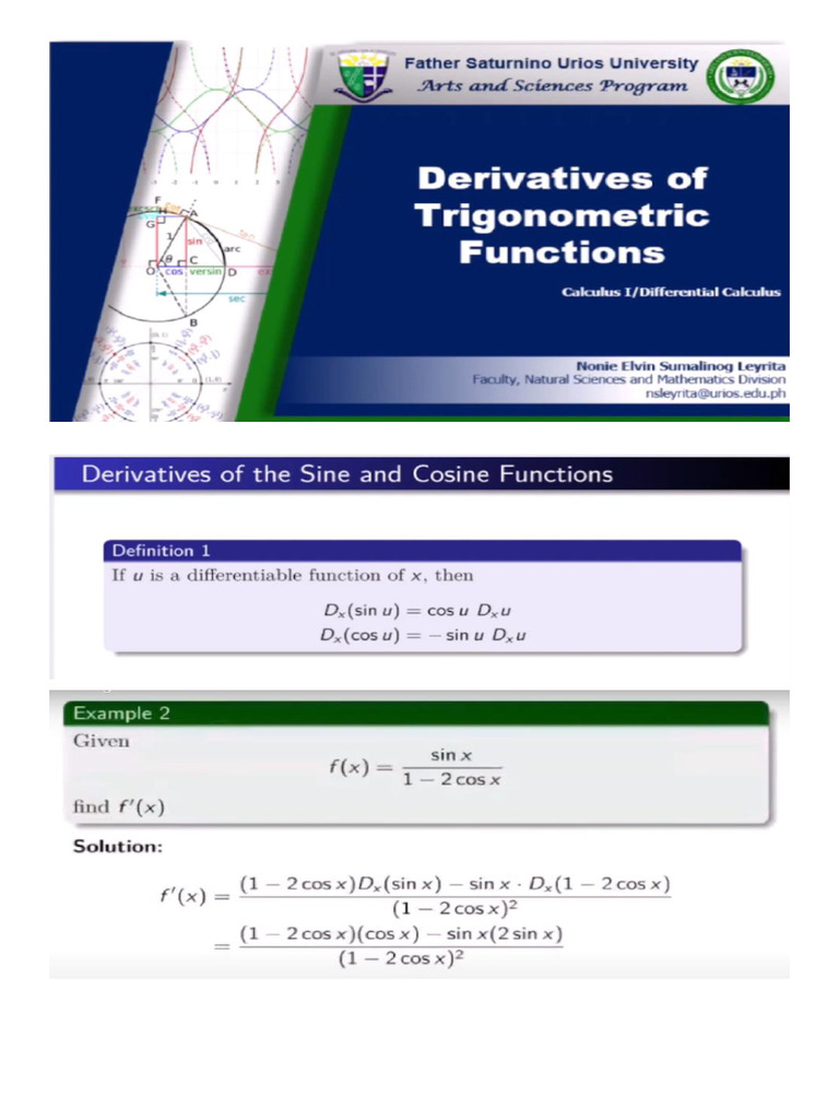 Lesson 17 Derivatives of Trigonometric Functions DIFF CAL | PDF Lesson 17 Derivatives of Trigonometric Functions DIFF CAL | PDF