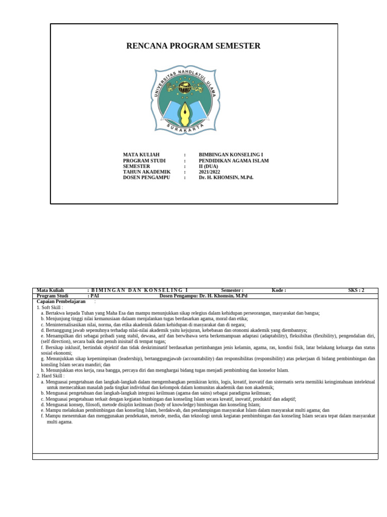 Rencana Perkuliahan Semester | PDF