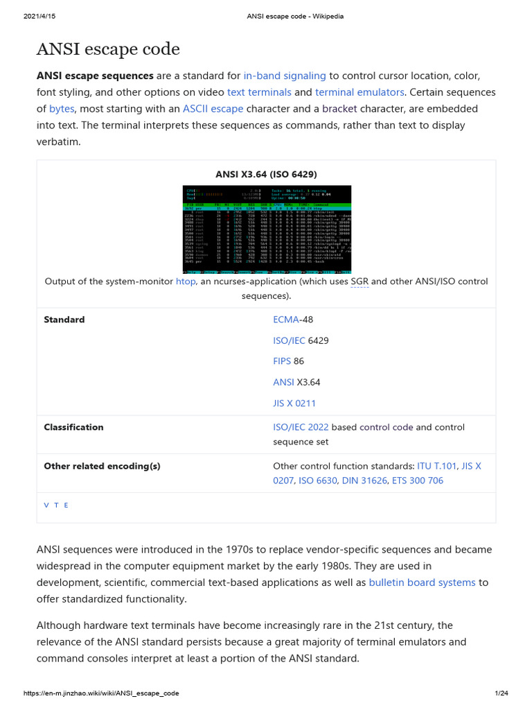 ANSI Escape Code - Wikipedia | PDF