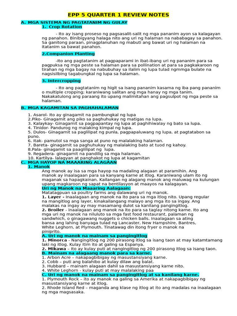 Epp 5 Quarter 1 Review Notes | PDF