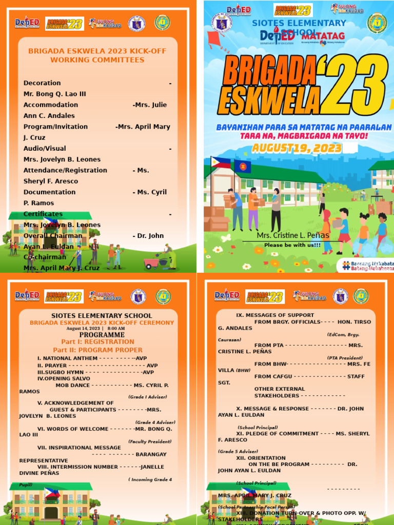 Brigada Eskwela 2023 Program A4 Size Foldable Back To Back Print PPT FORMAT | PDF
