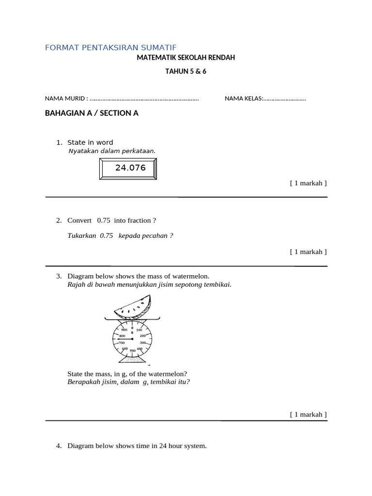 FORMAT UASA 2023 Maths | PDF