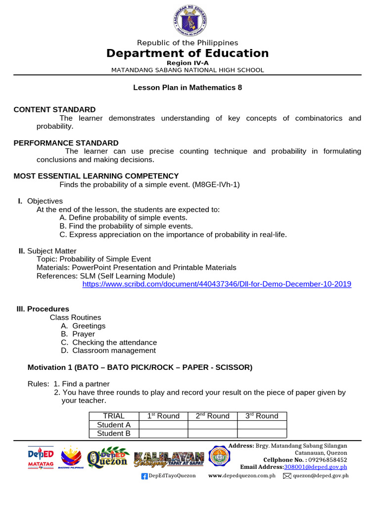 Lesson Plan - Math 8 COT 4 | PDF