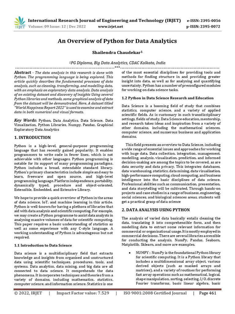 An Overview of Python For Data Analytics | PDF