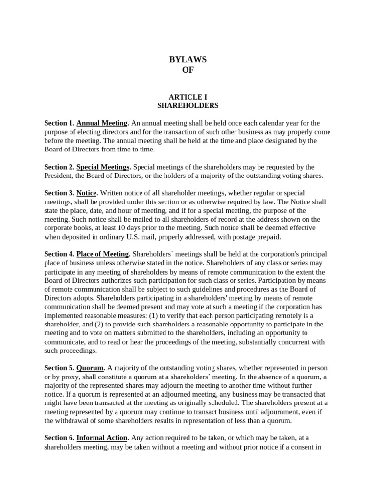 Simple Form Bylaws | PDF