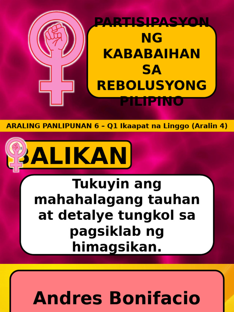 AP 6 Week 4 Partisipasyon NG Kababaihan Sa Rebolusyong Pilipino | PDF