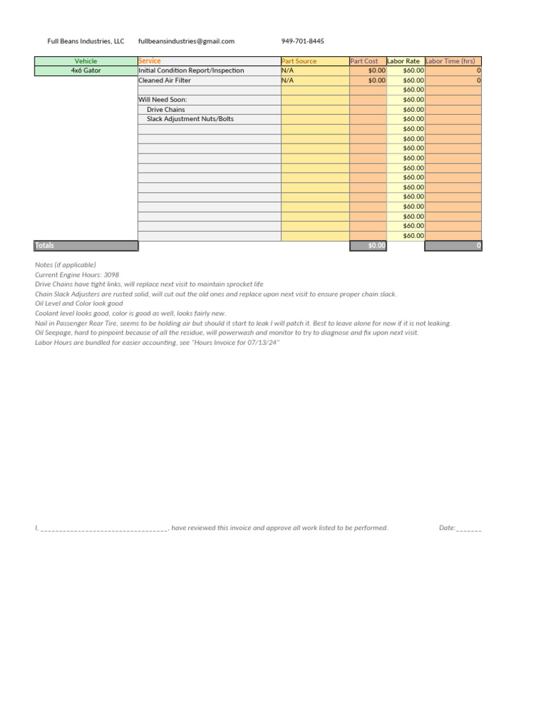 4x6 Gator Service Log, 07-13-24 | PDF