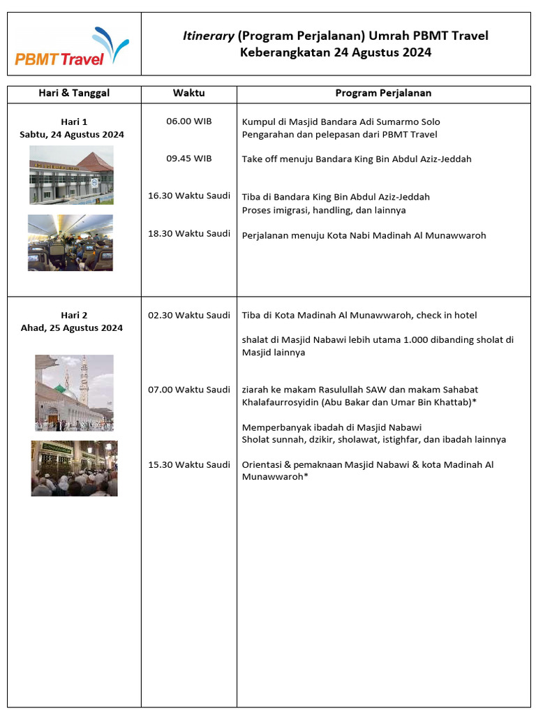 Itinerary Umrah PBMT Travel 2024 | PDF | Semitic Words And Phrases ...
