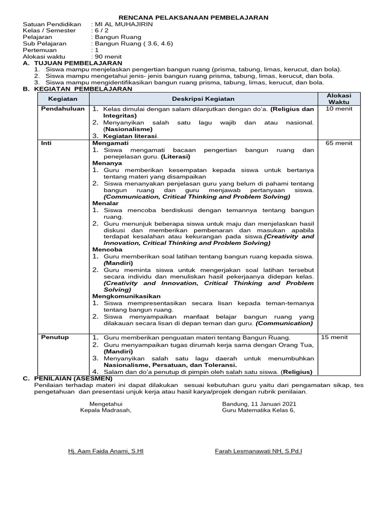 RPP MTK Kelas 6 SM 2 - Bangun Ruang Kubus | PDF