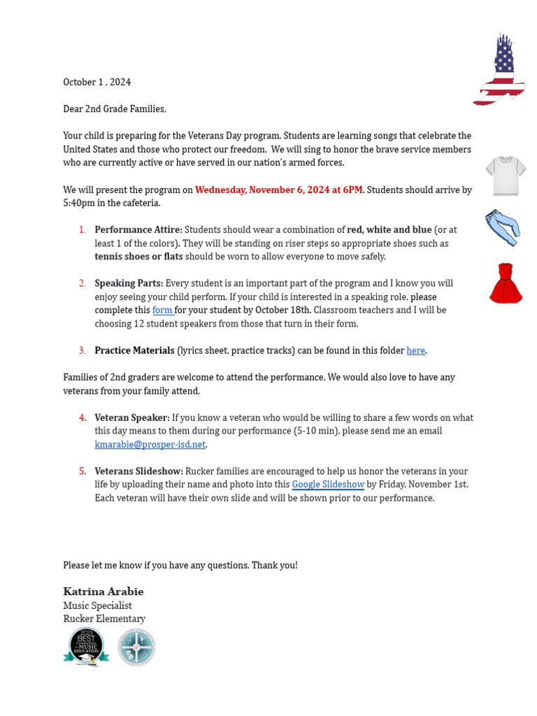 Veterans Day - Letter To Families | PDF