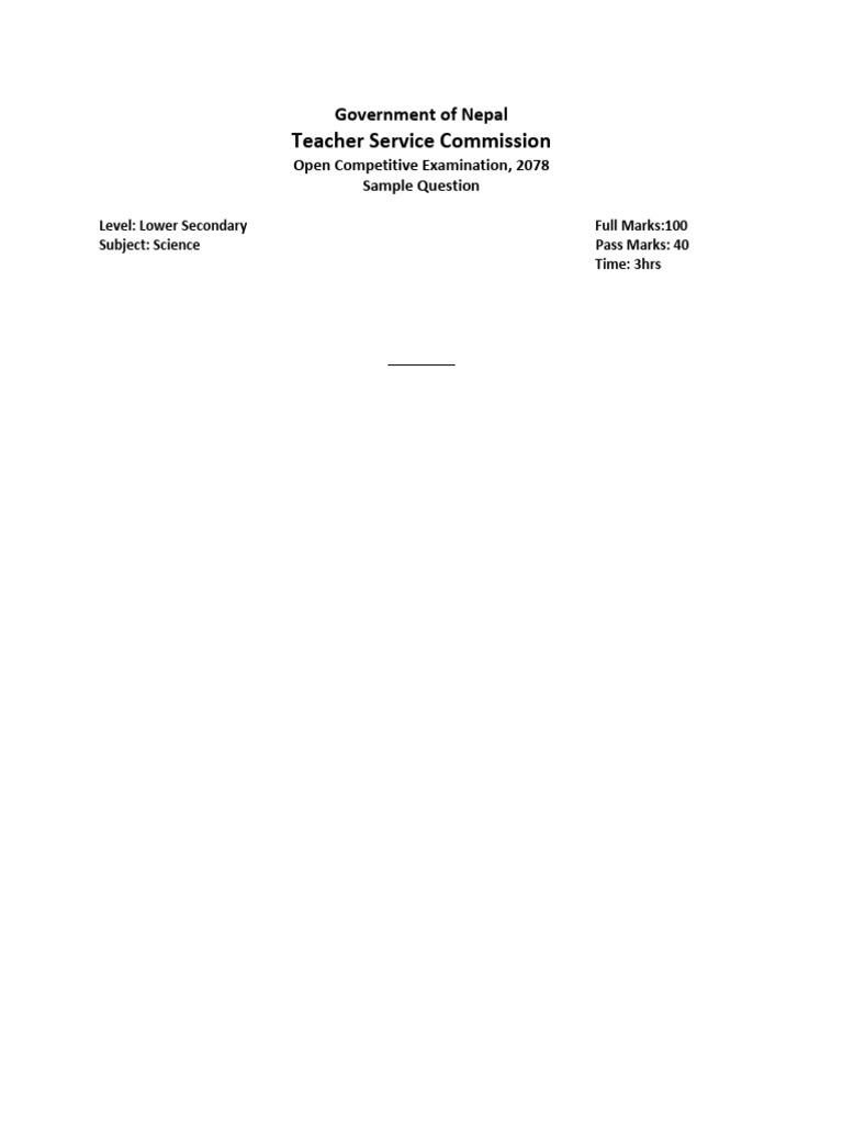 Lower Secondary Licence Model Question | PDF