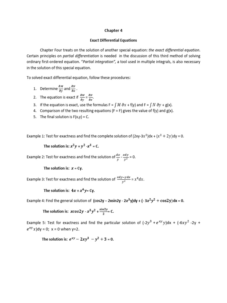 Chapter 4 Exact Differential Equations | PDF