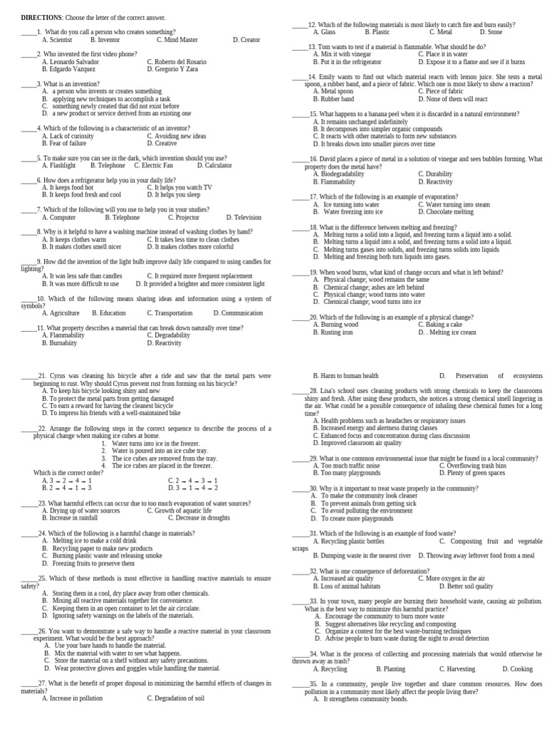 Long Quiz 1st Science | PDF