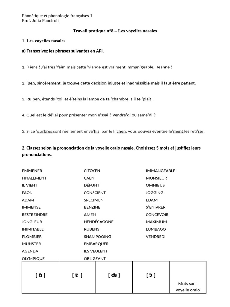TP 8 - Les Voyelles Nasales | PDF