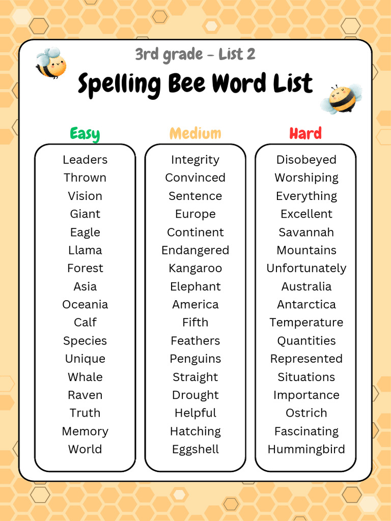 Spelling Bee Word List 2 - 3rd Grade | PDF | Young Adult