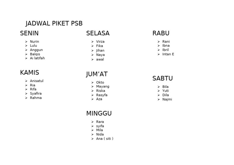 Jadwal Piket PSB | PDF