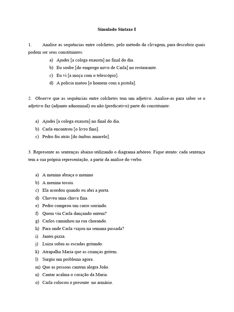 Simulado Sintaxe I | PDF