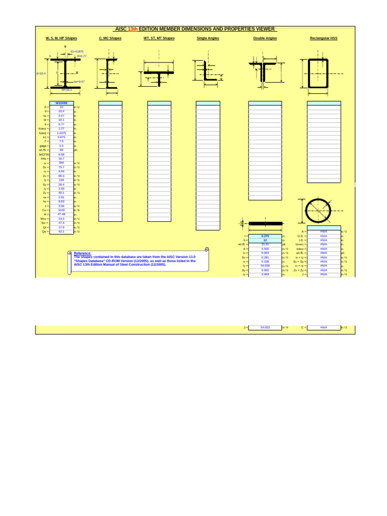 AISC 13.0 Properties Viewer | PDF | Pipe (Fluid Conveyance) | Mechanics