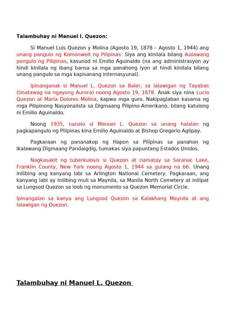 Talambuhay Example English Manuel L Quezon 20190216 Manuel L. Quezon