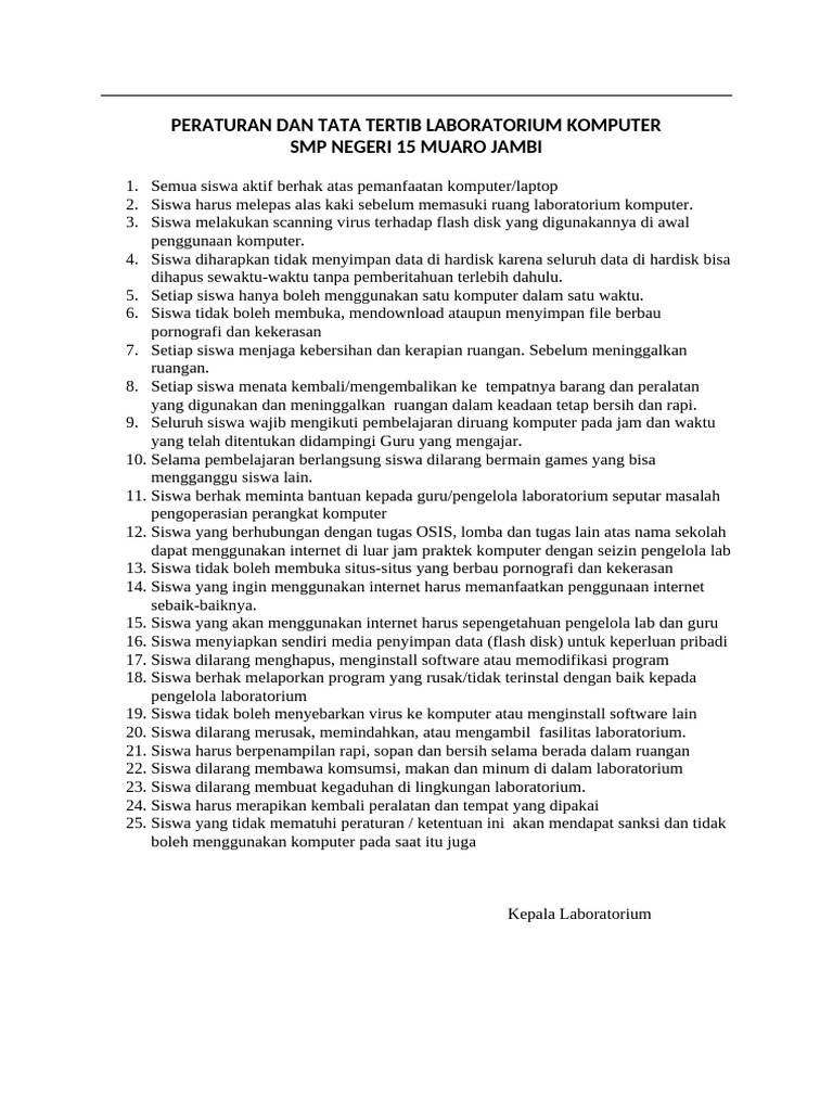 Peraturan Dan Tata Tertib Laboratorium Komputer | PDF